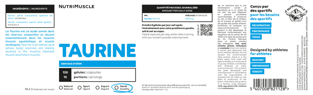 Taurine en gélules – Nutrimuscle